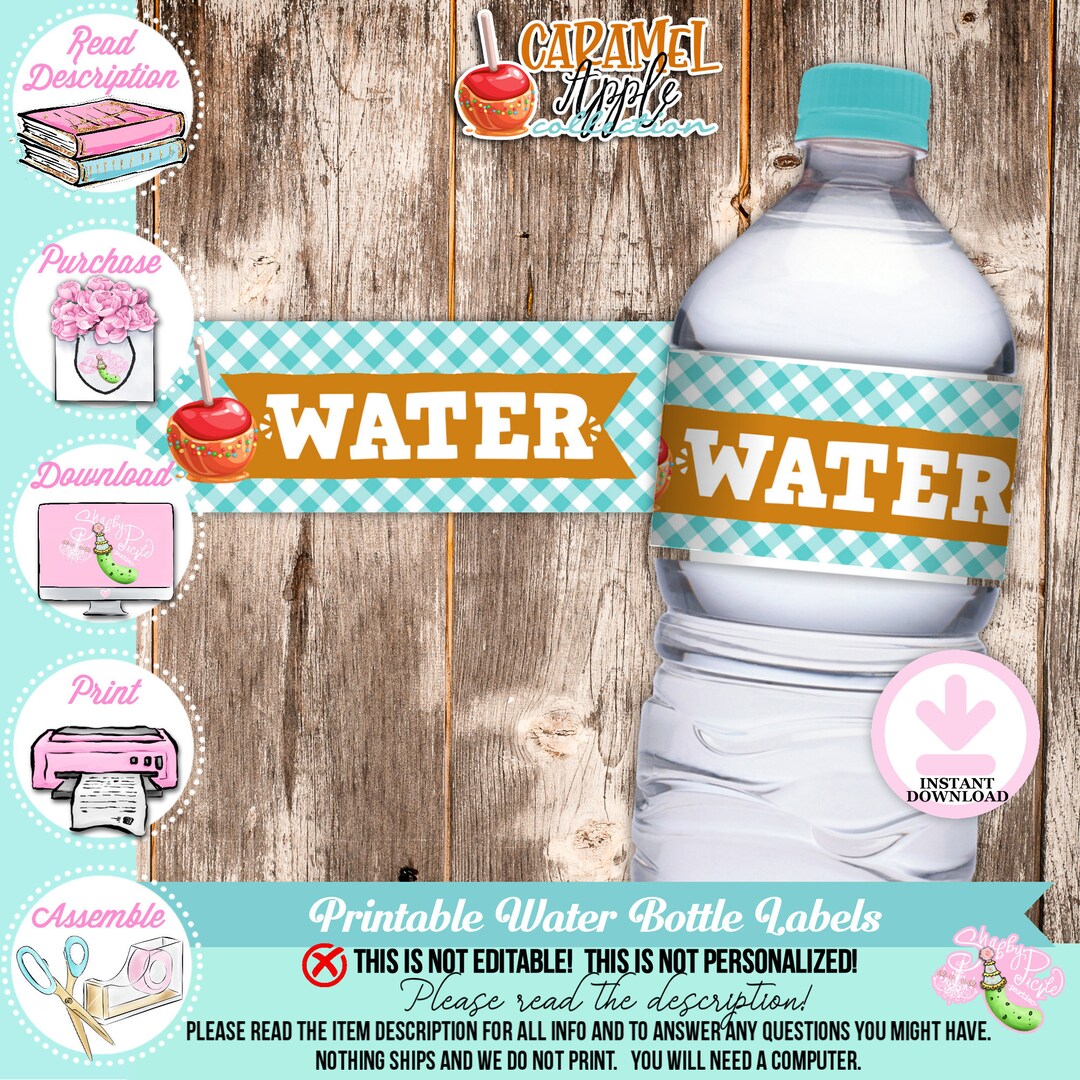Caramel Apple-water Bottle Labels-caramel Apple Bar-toffee Apple ...