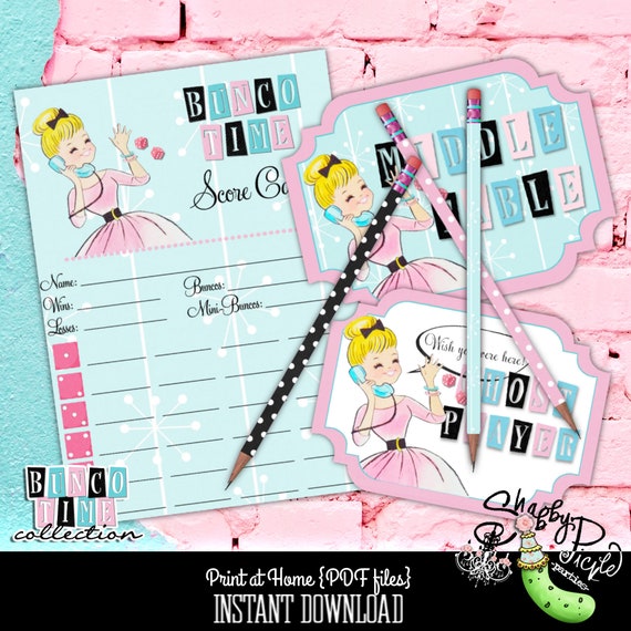 Bunco Time BRIGHT-Score Card-Table Signs-Pencil Covers-Girls Night-Game ...