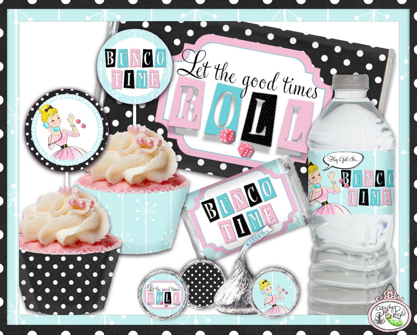 Bunco Time Bright-full Party Printables-game Night-girls | Etsy