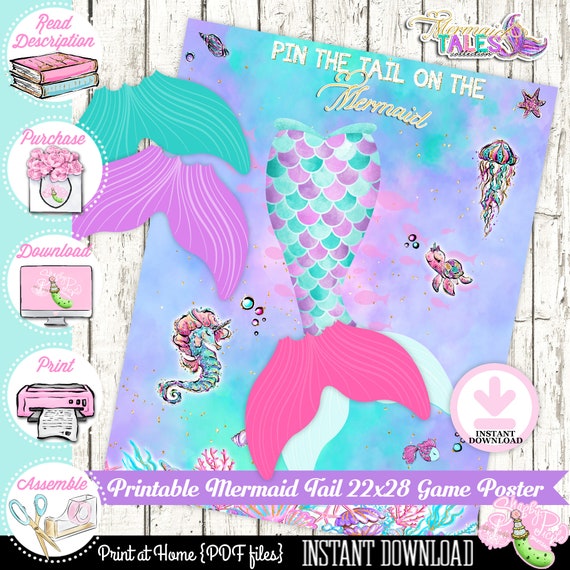 Mermaid Tails-Pin The Tail on the Mermaid Party Game-Game Poster ...