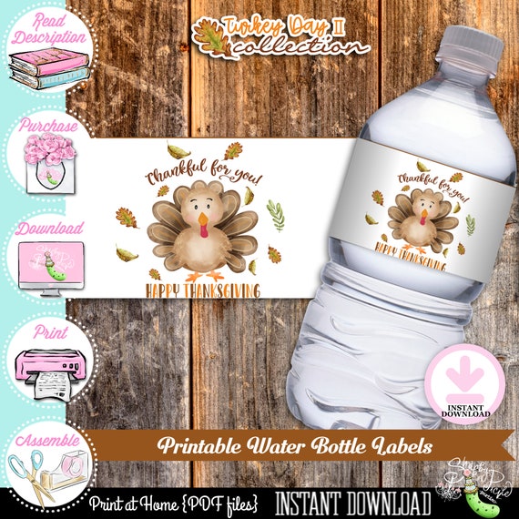 Turkey Day II-Water Bottle Labels-Printable-Thanksgiving Labels ...
