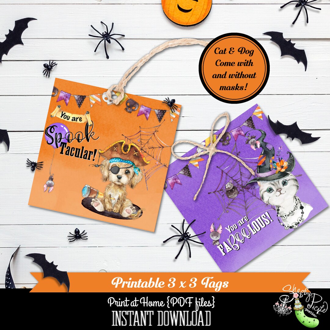 Halloween Tags-cat & Dog Halloween-printable-favor Tags-gift - Etsy