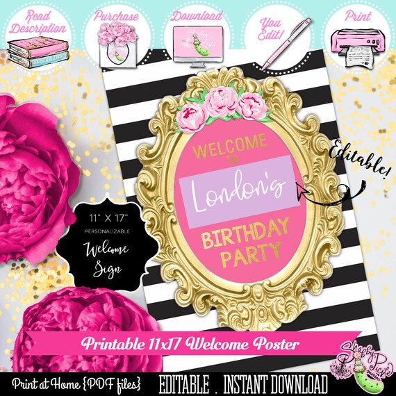 Kate Spade Birthday-Welcome Poster-11x17 Birthday Poster-Personalize ...