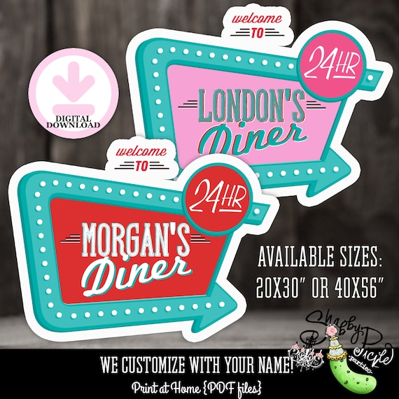 Pinks Diner or Retro Diner-We Customize-Backdrop-Sign-Party Logo-Retro ...