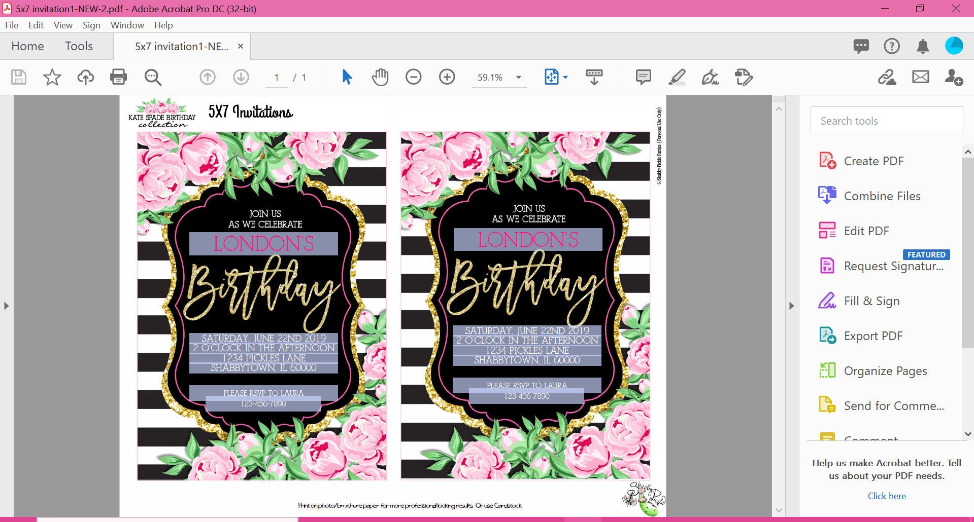 Kate Spade Invite Etsey