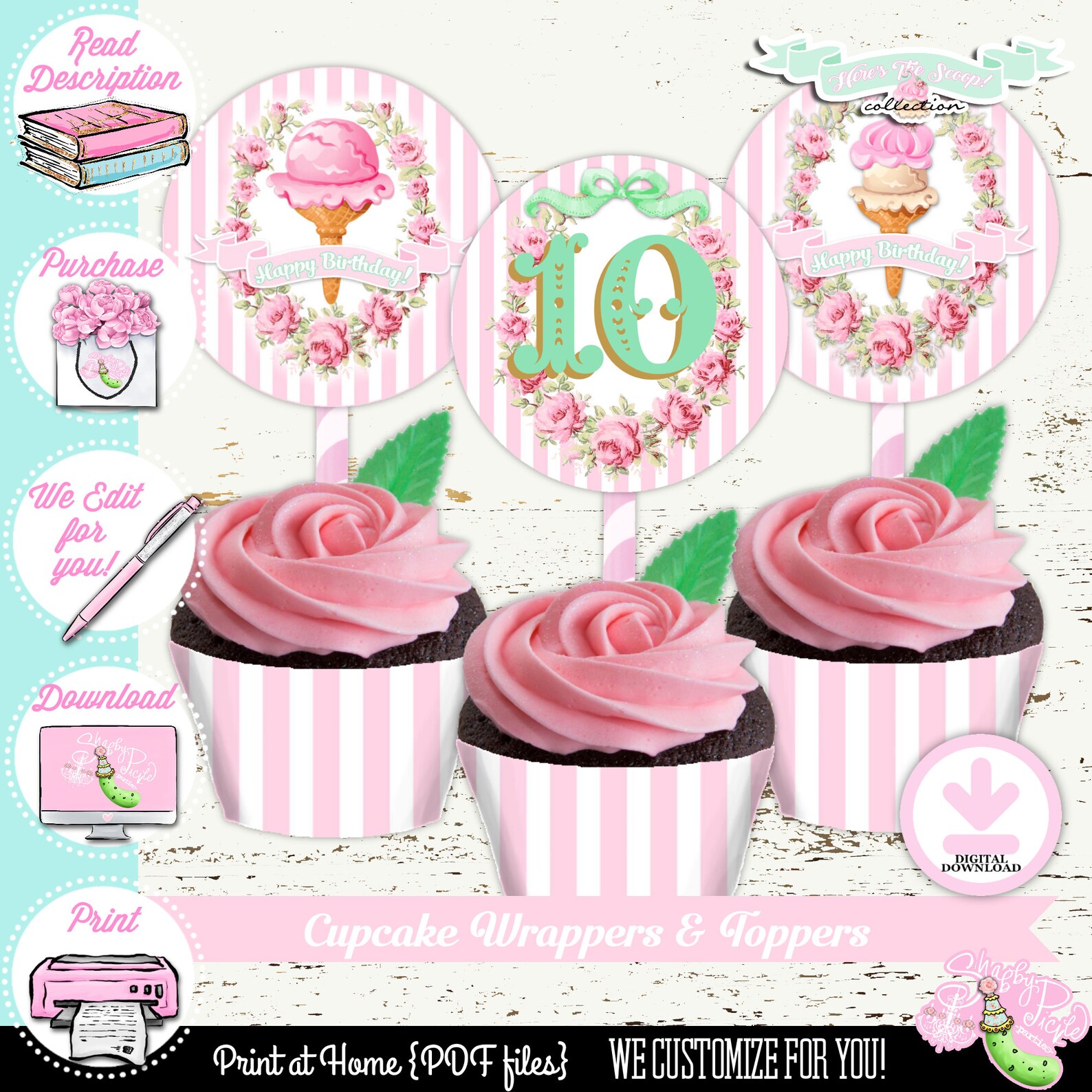 Heres the Scoop-birthday-banner Pieces-ice Cream Shop-ice | Etsy