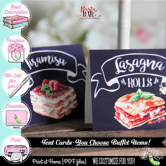 Pasta Bar-Tent Cards-Buffet Cards-Customized Menu Items-You Pick-Pasta ...
