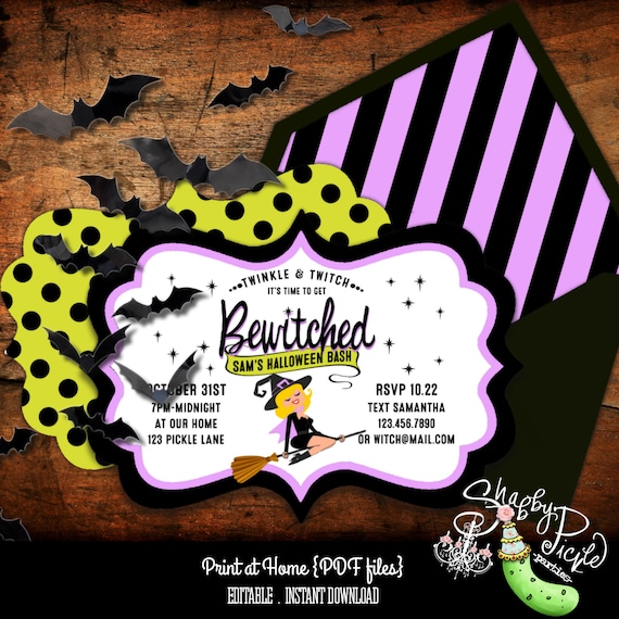 Bewitched-EDITABLE Invitations-Halloween Invites-Printable-Halloween ...