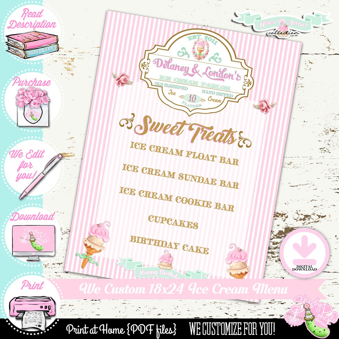 Heres the Scoop-birthday-full Party Printable-we Customize-ice - Etsy