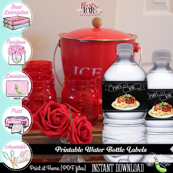 Pasta Bar-Water Bottle Labels-Water Bottle Wrapper-Party Printable ...