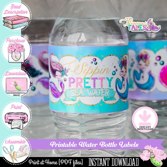 Mermaid Tails-Water Bottle Labels-Water Bottle Wrappers-Water Bottle ...