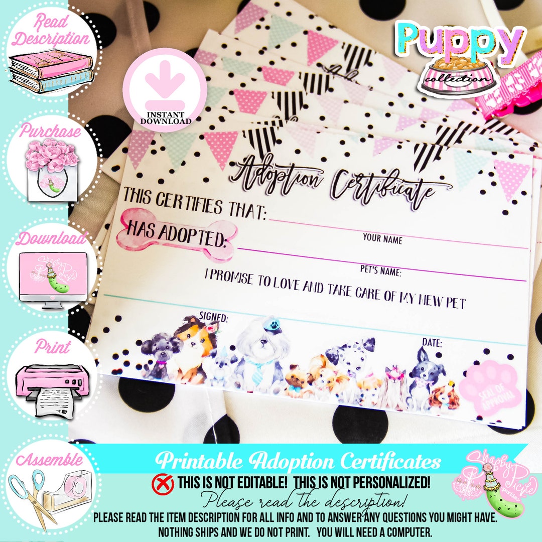 Puppy Pawty-puppy Adoption Certificates-adopt a Puppy Party-puppy ...