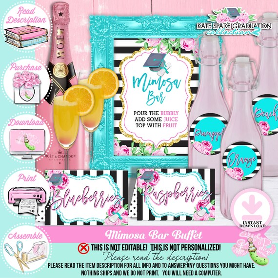 Kate Spade (2) Inspired Mimosa Bar-Prefilled Tent Cards-Graduation ...
