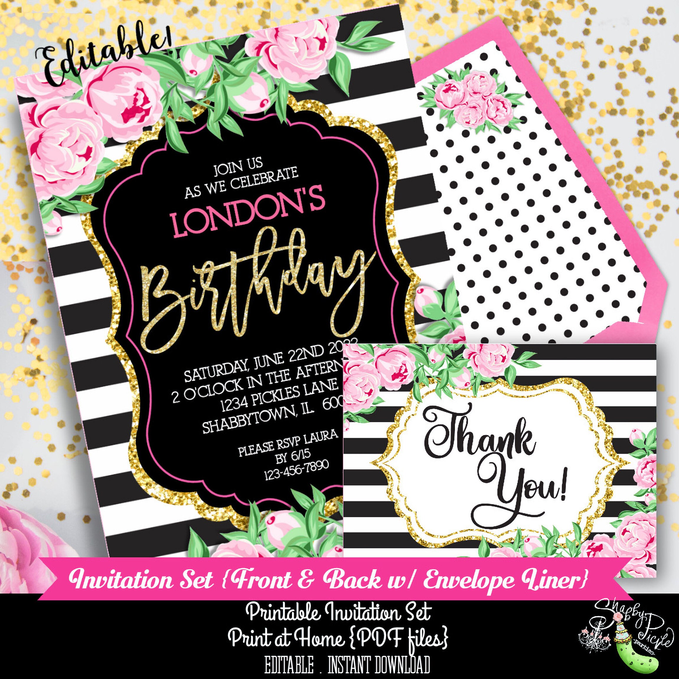 Kate Spade Birthday Invitation-Thank You | Etsy
