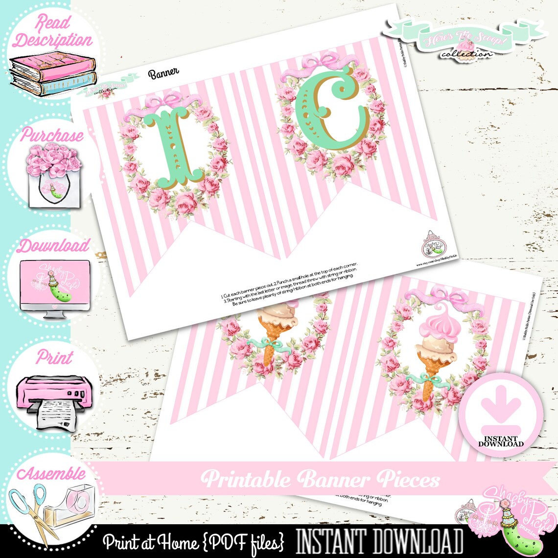 Heres the Scoop-birthday-banner Pieces-ice Cream Shop-ice | Etsy