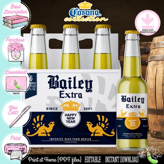 Corona Bottle and Carrier Labels-Happy New Year-Personalized-You Edit ...