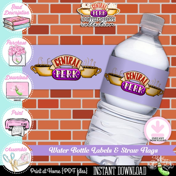 Coffee House-Water Bottle Labels-Straw Flags-Printable-Friends-Central ...