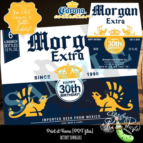 Birthday Corona Bottle and Carrier Labels-Any Age-21st-30th-40th ...