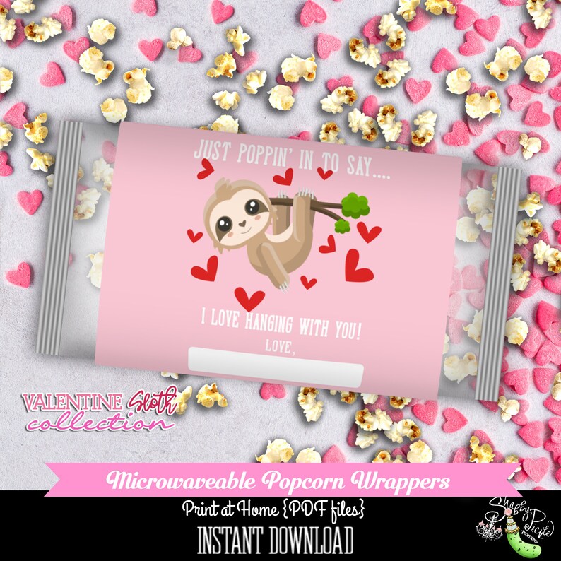 Valentines Day-pink Sloth-microwave Popcorn Wrappers-class - Etsy