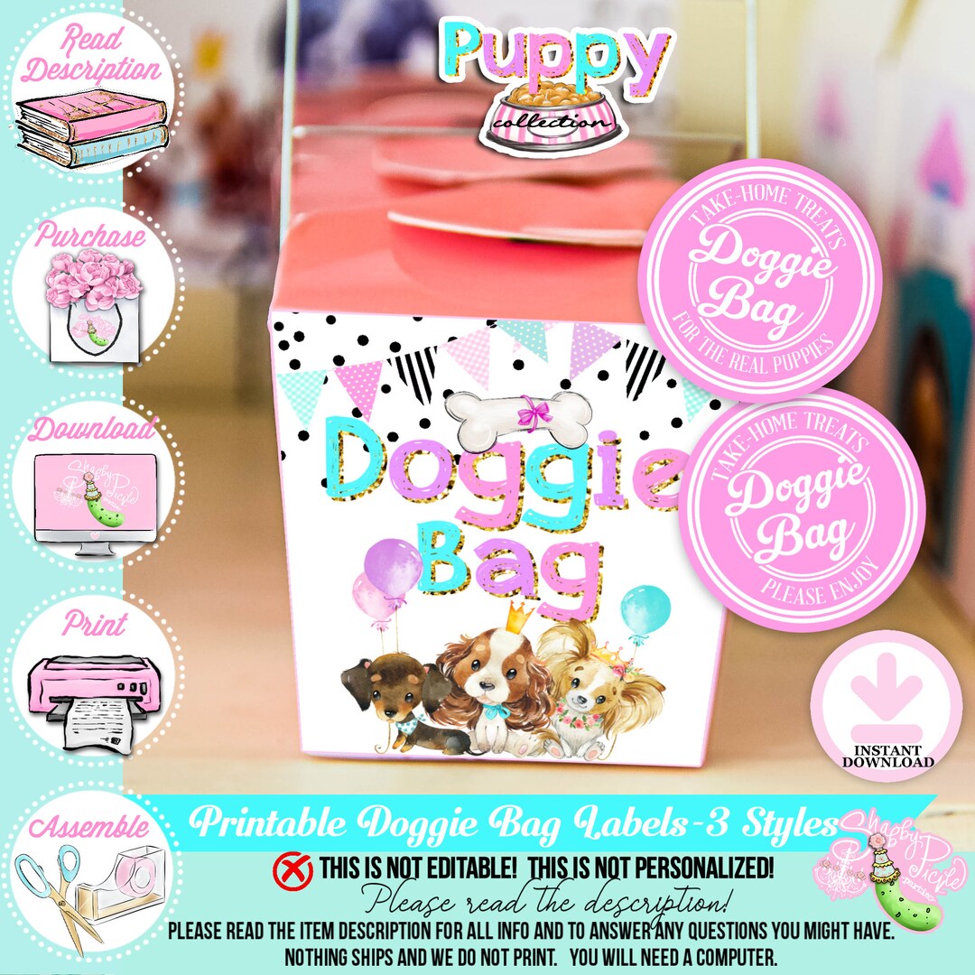 Puppy Pawty-doggie Bag Labels-3 Styles-take Out Box Labels-doggy Bag ...