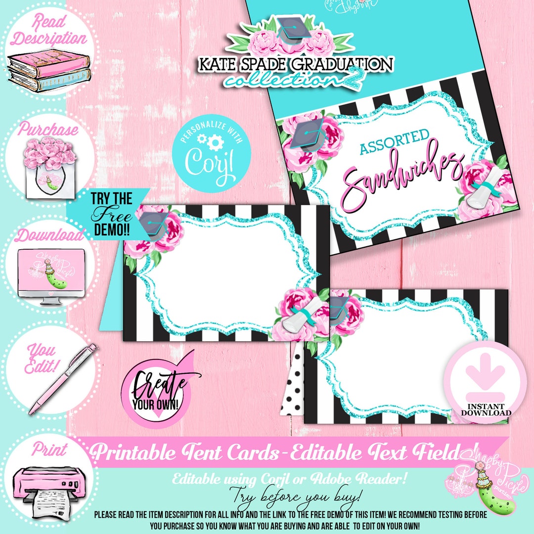 Kate Spade 2 Inspired Editable Tent Cards-edit in Corjl or - Etsy