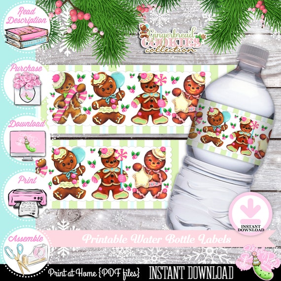 Gingerbread Cookies-Water Bottle Labels-Drink Wrappers-Cookie ...