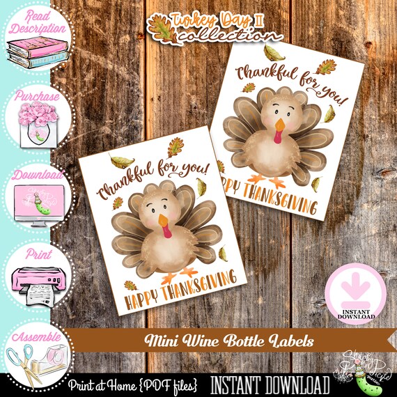 Turkey Day II-Mini Wine Bottle Labels-187ml Wine Bottles-Printable ...