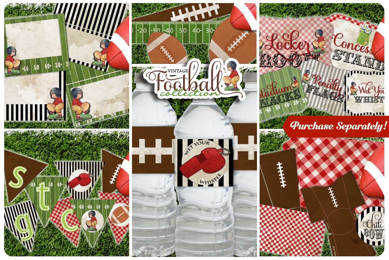 Vintage Football-mini Bunting Flags-party Printables-straw - Etsy