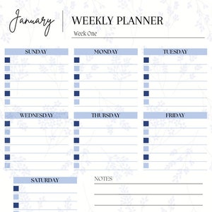 Printable Weekly Planner Template Modern Blue Floral Design Digital ...