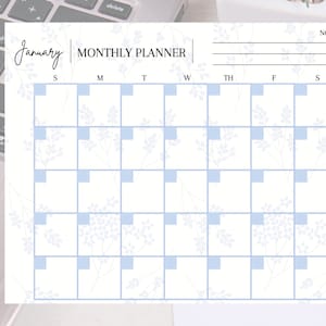 Printable Monthly Planner Template | Modern Blue Floral Design ...