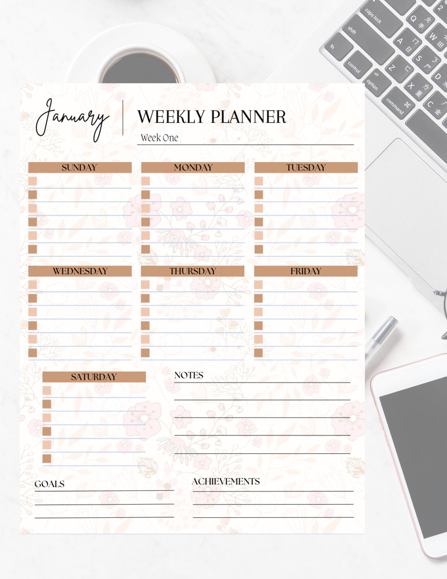 Printable Weekly Planner Template Modern Multicolor Floral Design ...