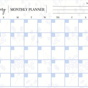 Printable Monthly Planner Template Modern Blue Floral Design Digital ...