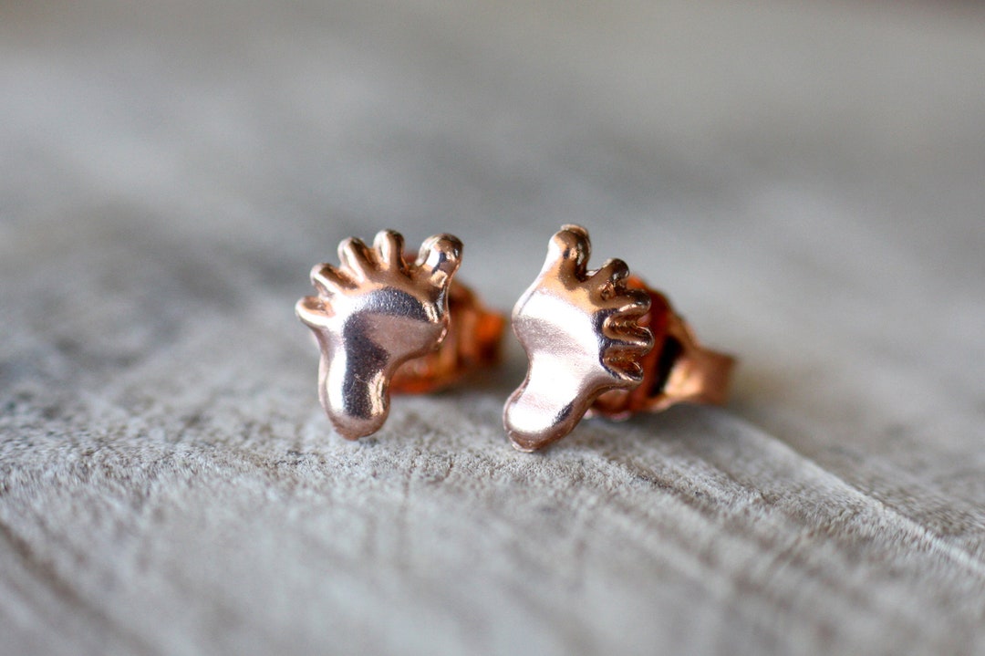 Rose Gold Plated Baby Foot Earrings: Sterling Silver Huggies - Etsy