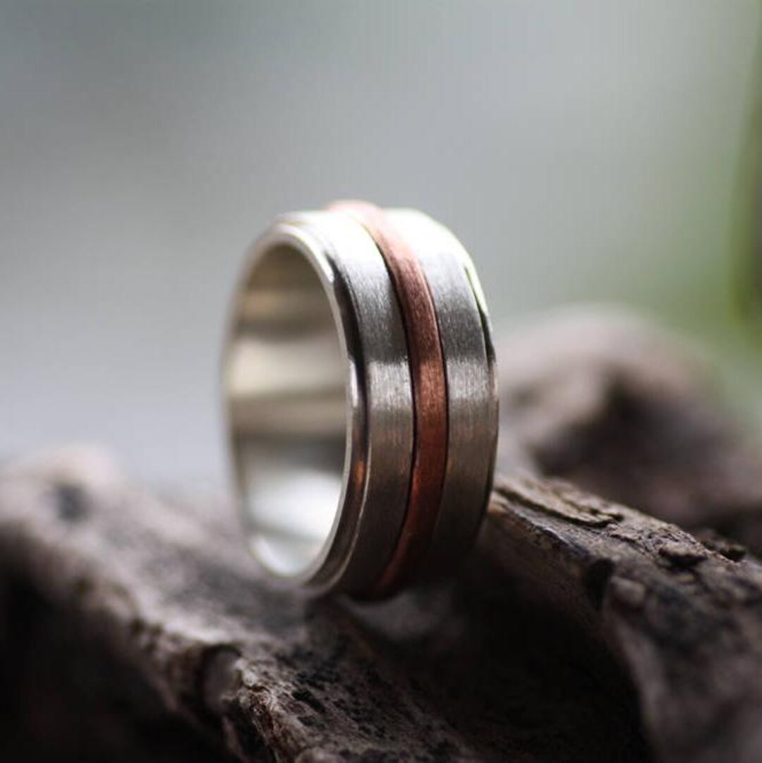 Personalized Silver 925 & Copper Spinner Ring: Engraved Wedding Band - Etsy