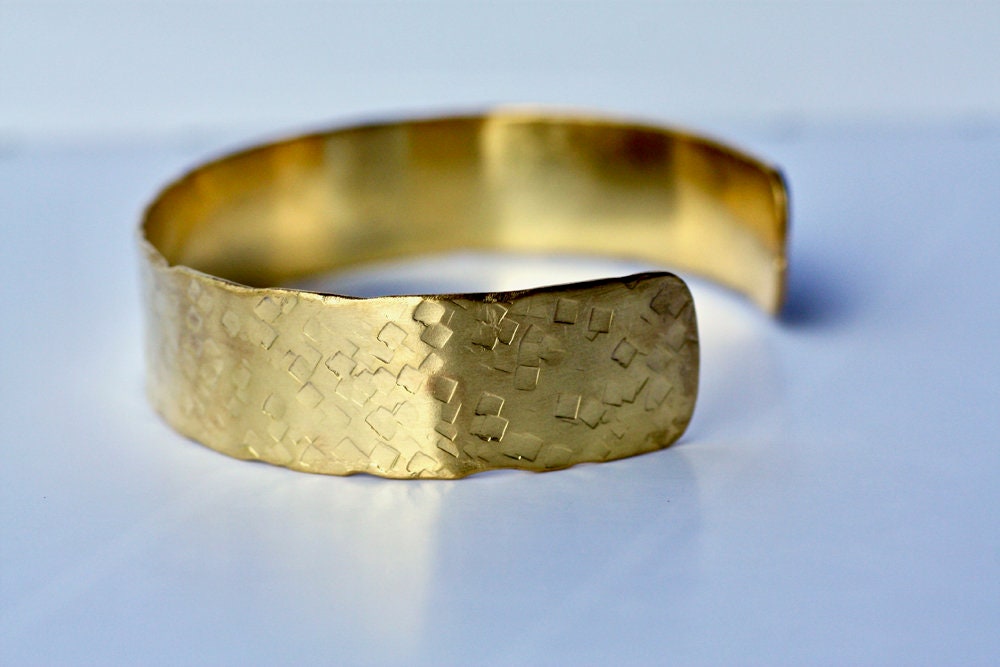 Brass Cuff gold plated Hammered Brass bracelet Yellow Gold | Etsy