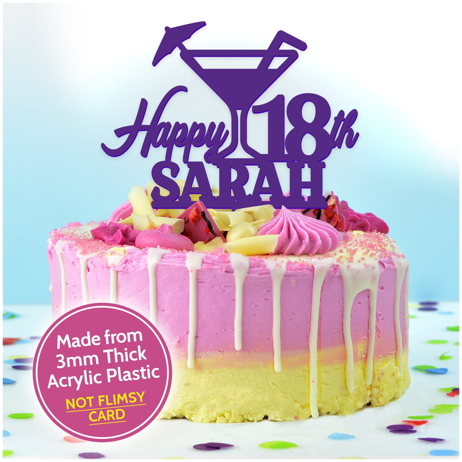 18th Birthday Cocktail Cake Topper PERSONALISED 21st 30th - Etsy UK