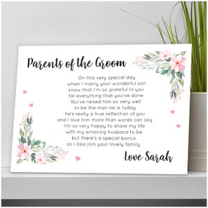 Personalised Parents of the Groom Poem Gift, Mother of Groom Father of ...