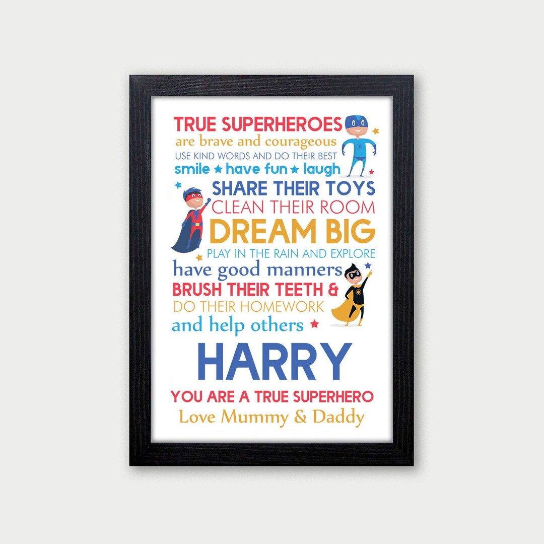 Superhero Rules Bedroom Wall Art Print Gifts for Boys Personalised ...