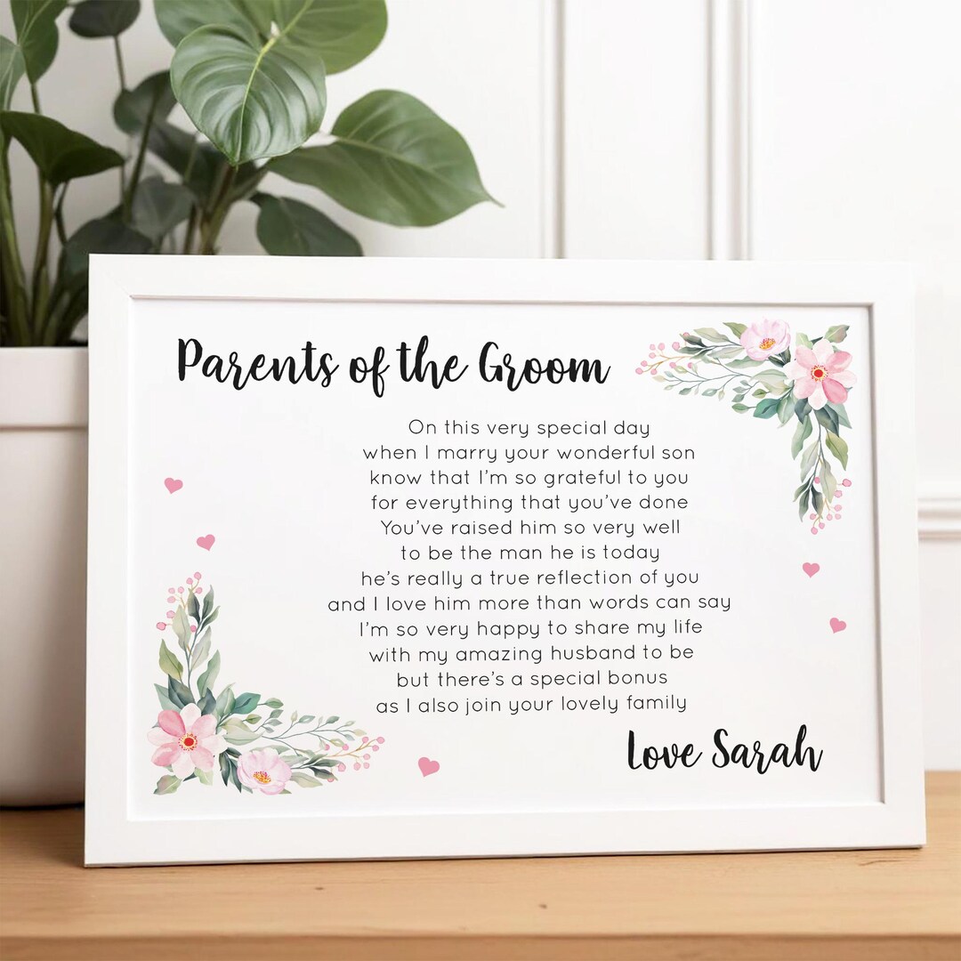 Personalised Parents of the Groom Poem Gift, Mother of Groom Father of ...