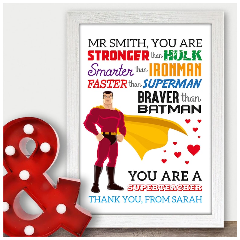 Superhero Teacher Thank You Gifts Personalised Teacher - Etsy UK