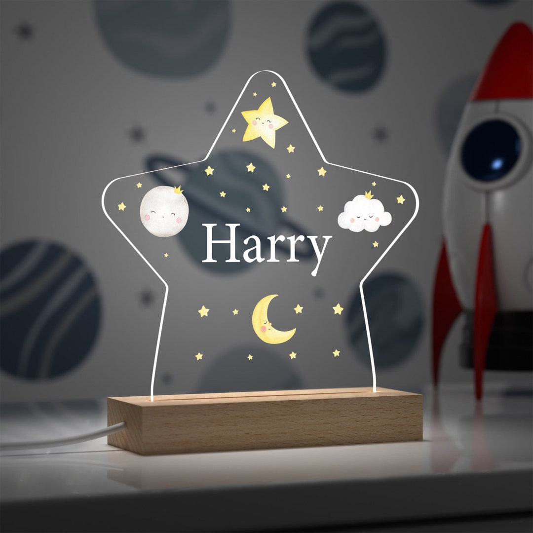 Personalised Moon and Star Night Light, Night Light With Name, Baby ...