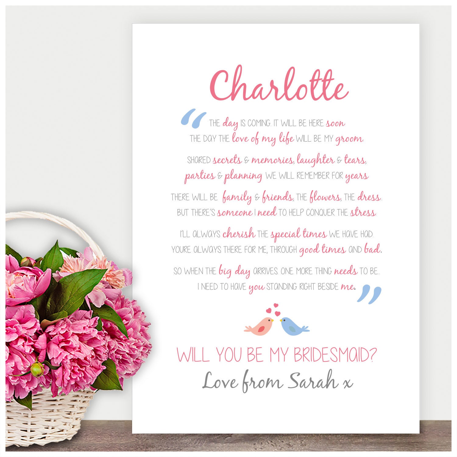 Will You Be My Bridesmaid Poem Gift - Personalised Be My Bridesmaid ...