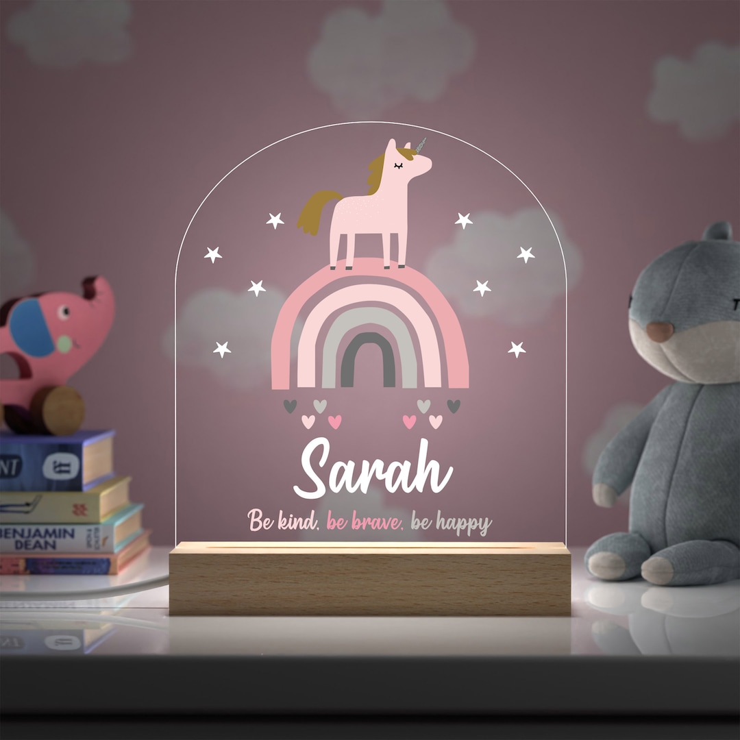 Unicorn Rainbow Girls Night Light - Custom Printed Name Lamp - Childs ...