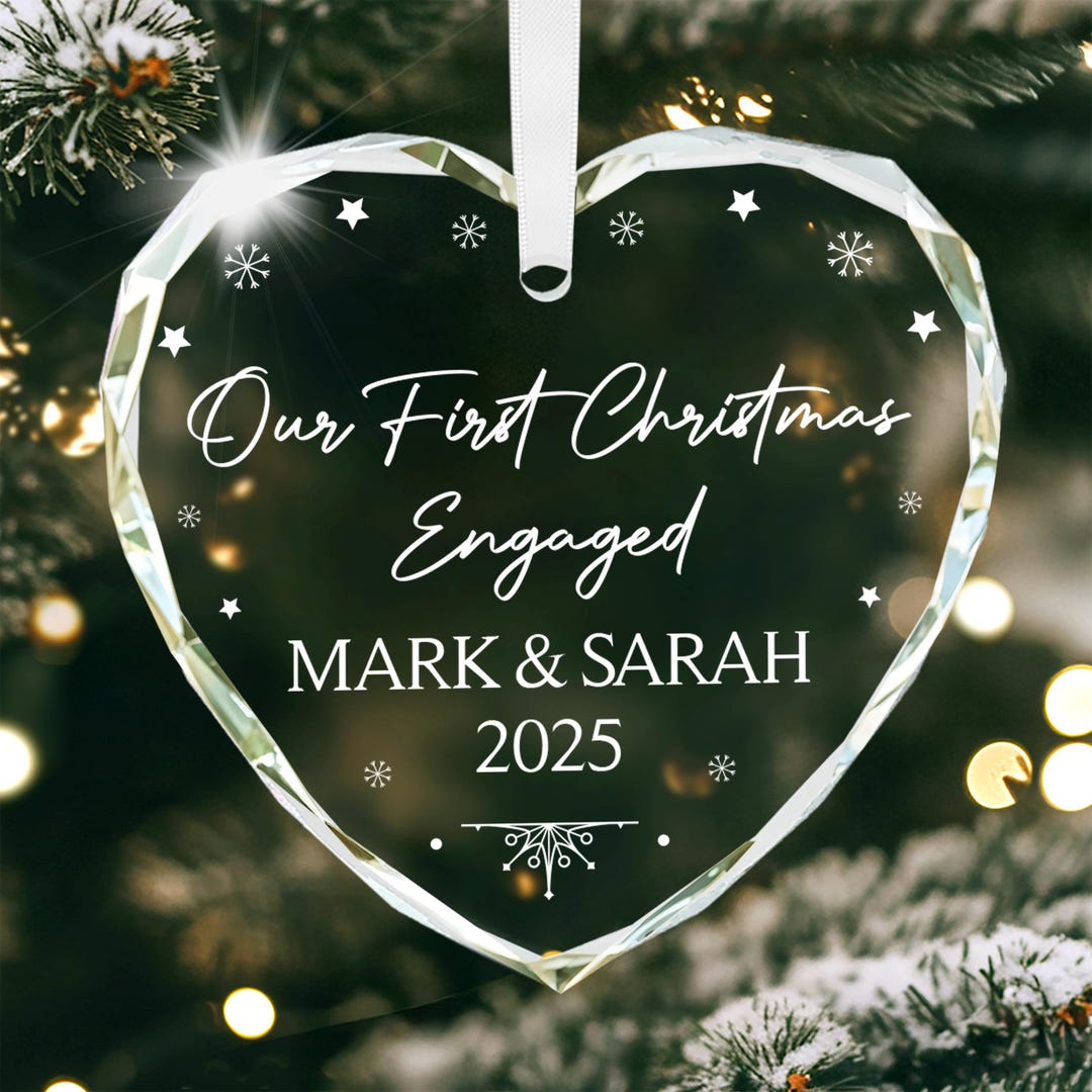 Personalised Our First Christmas Engaged Ornament, Circle or Heart ...