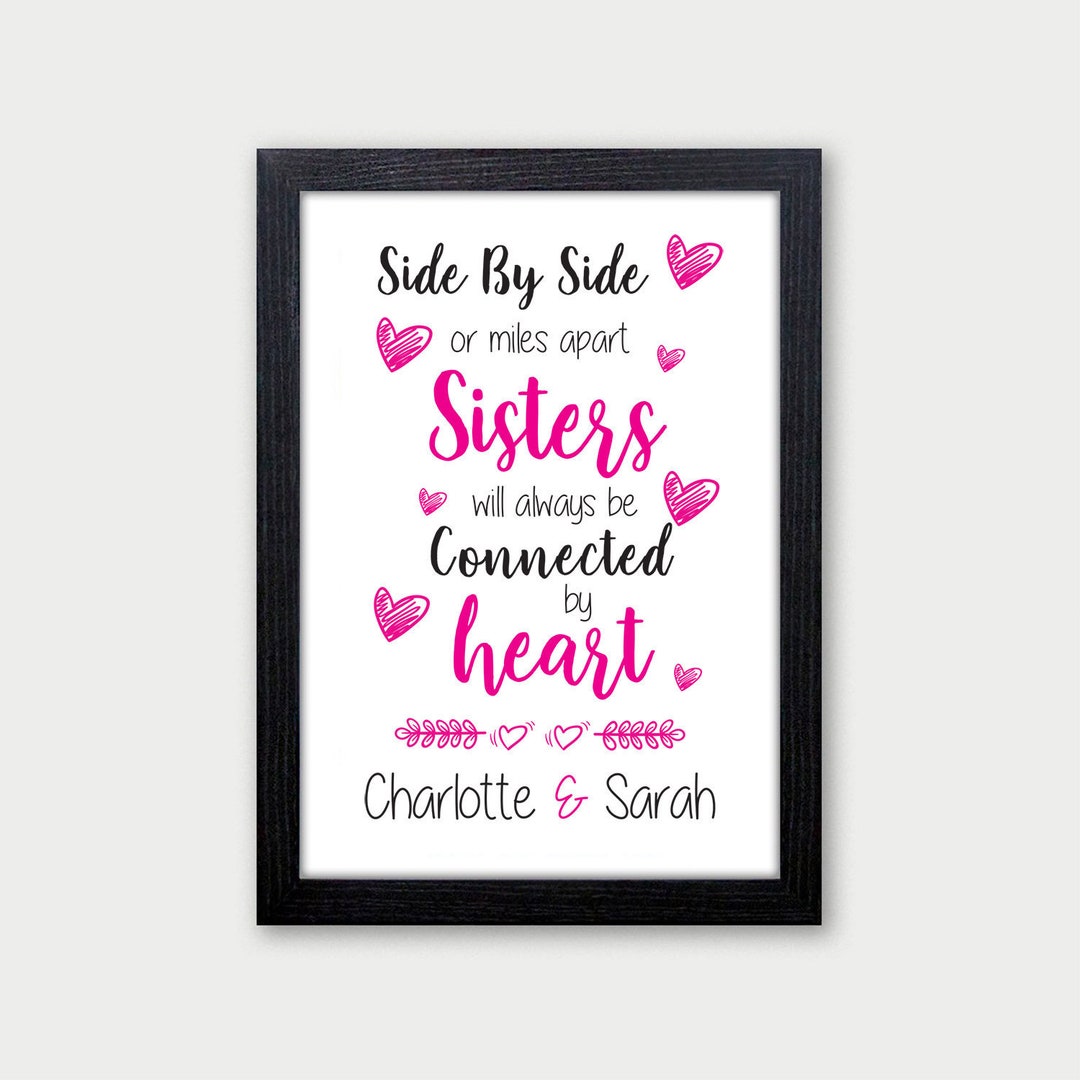 Sisters Connected by Heart Print - Personalised Sister Gifts - Birthday ...