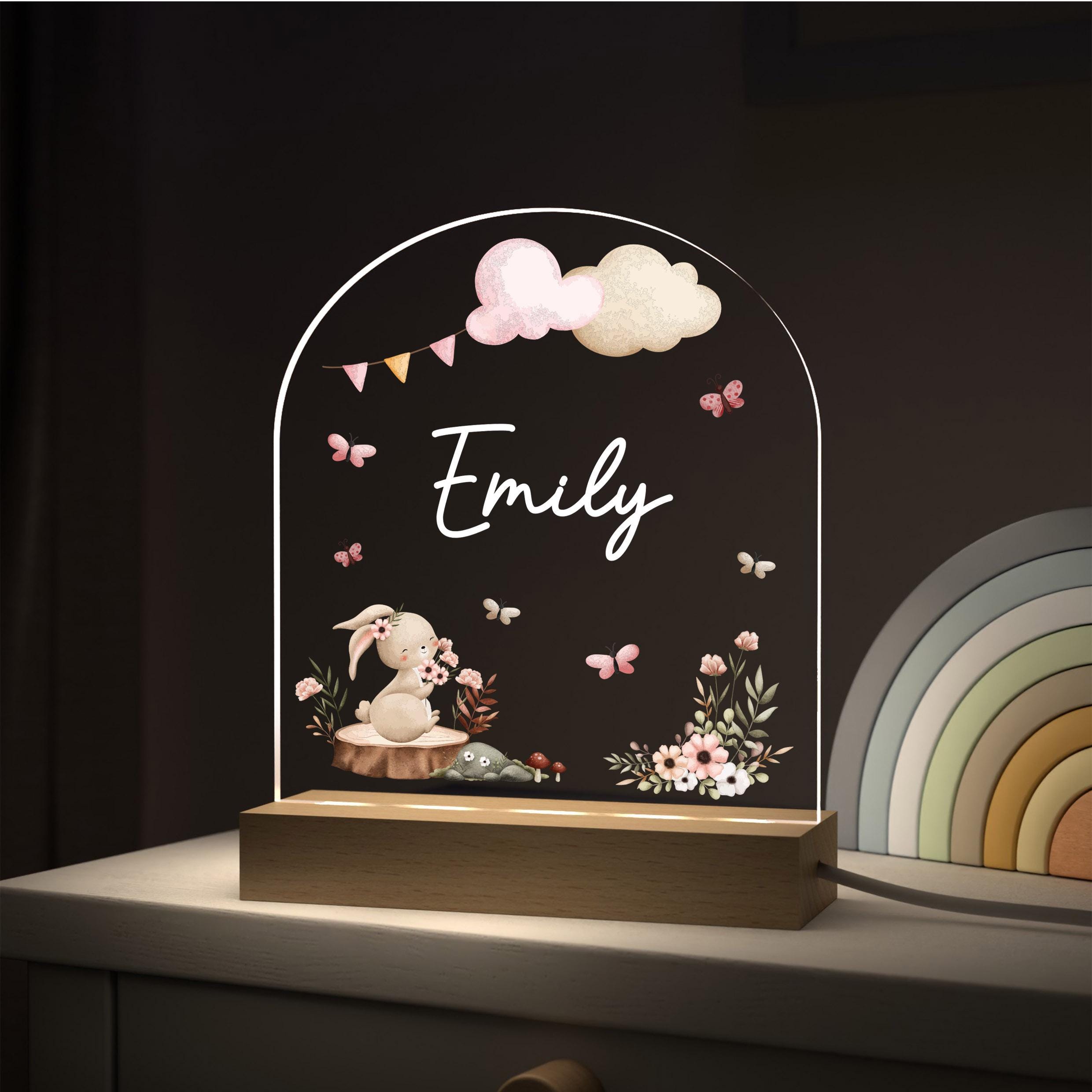 Personalised Baby Girl Gifts, Pink Rabbit Nursery Night Light - Etsy UK