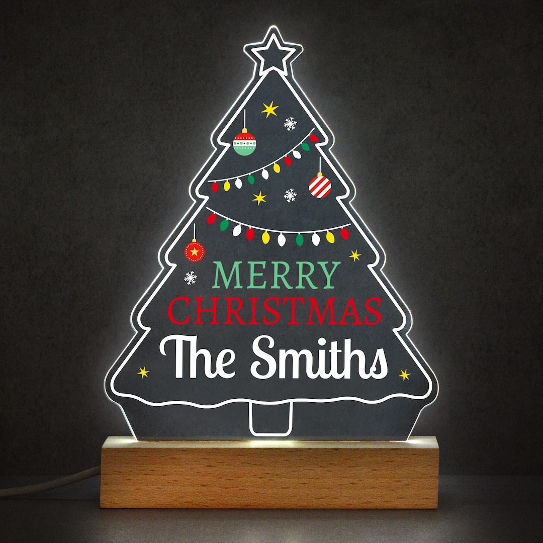 Personalised Christmas Tree Light Sign, Acrylic LED Lamp, Christmas ...