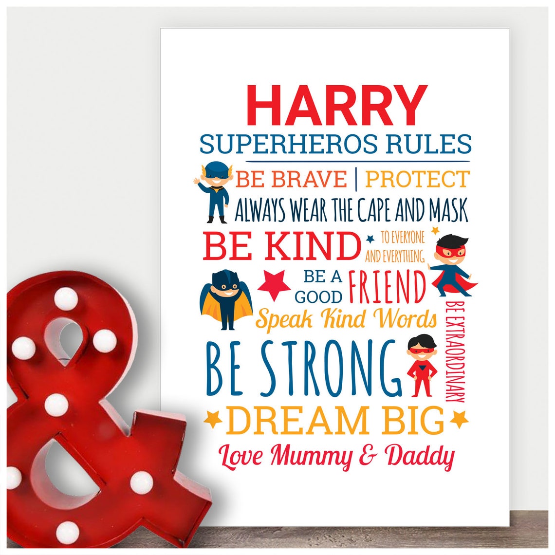 Boys Superhero Rules Bedroom Wall Art Super Hero Gifts for - Etsy UK