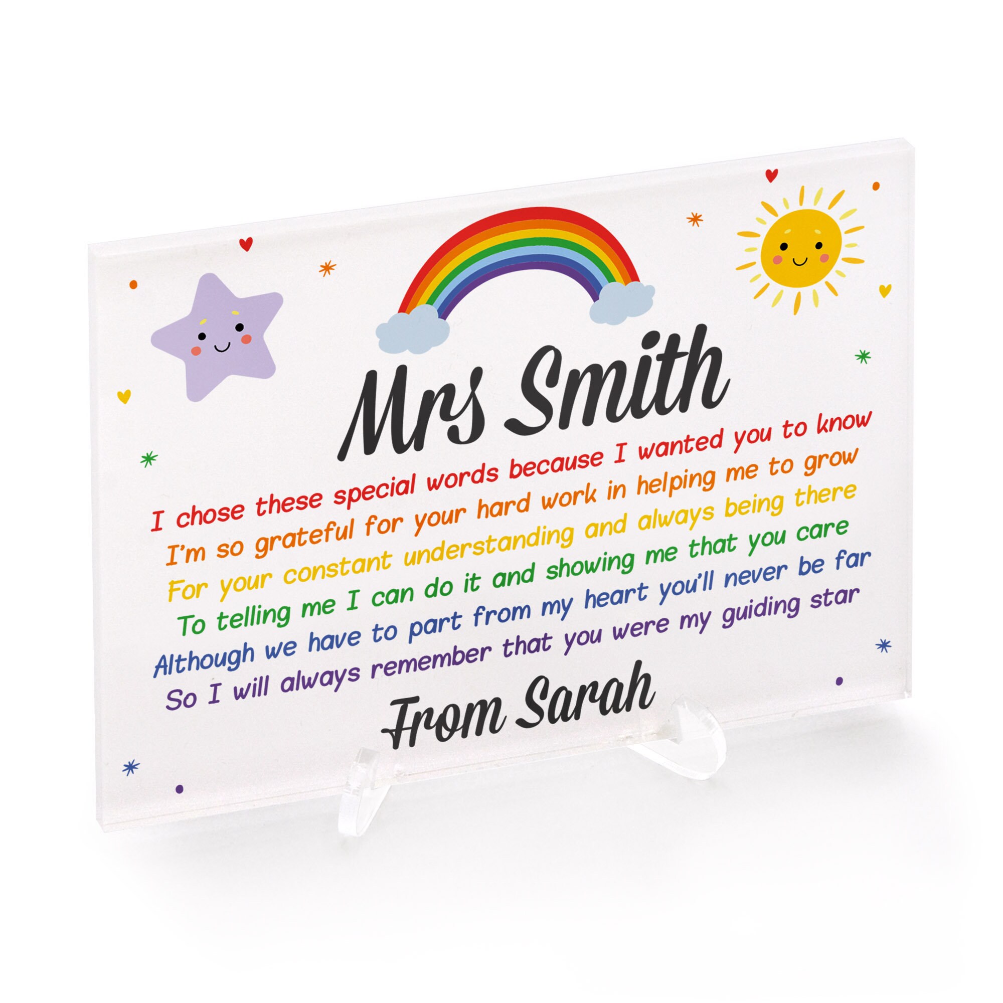Rainbow Teacher Thank You Poem Gifts School Leaving Teacher - Etsy UK