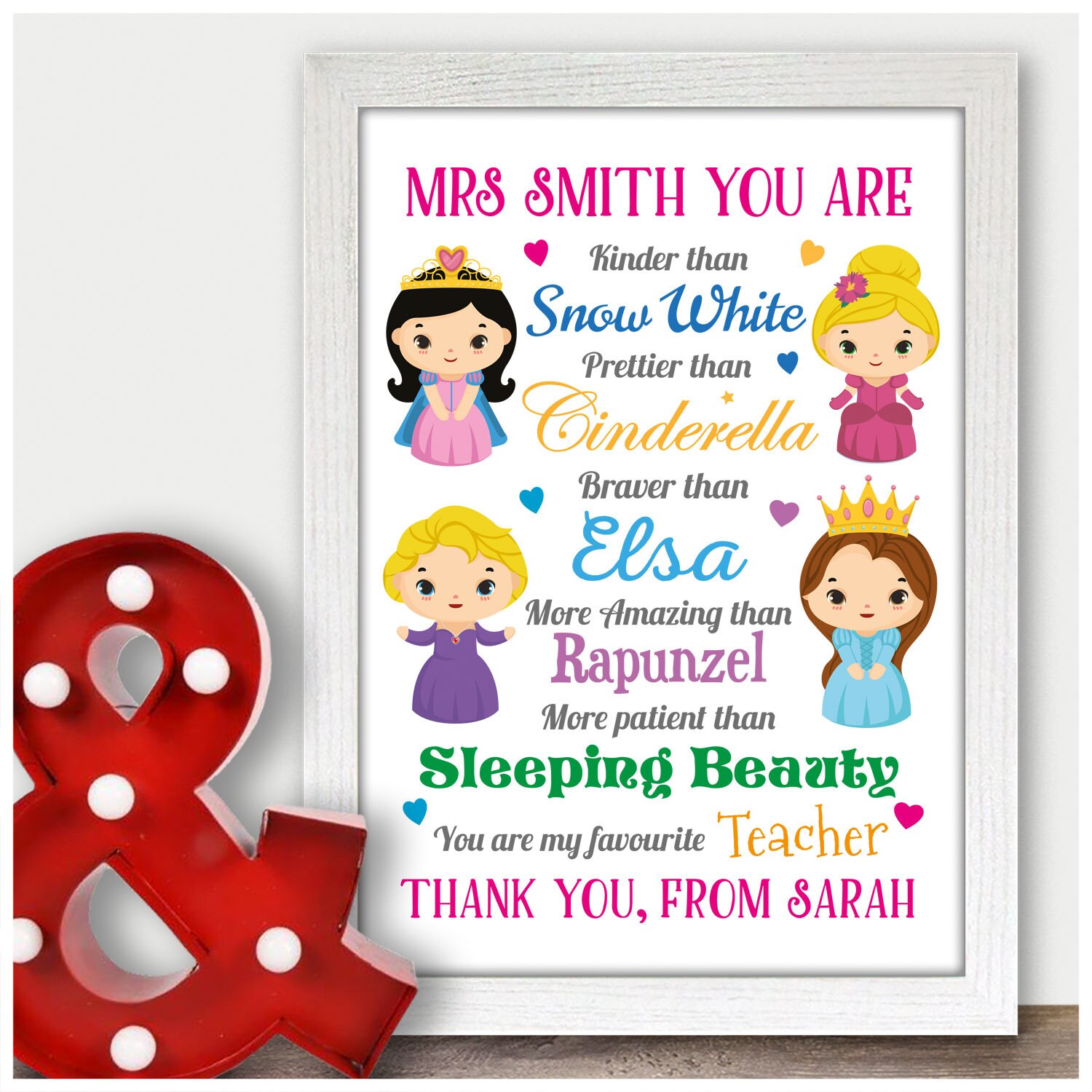 Female Teacher Gifts Personalised Princess Teacher Thank You - Etsy ...